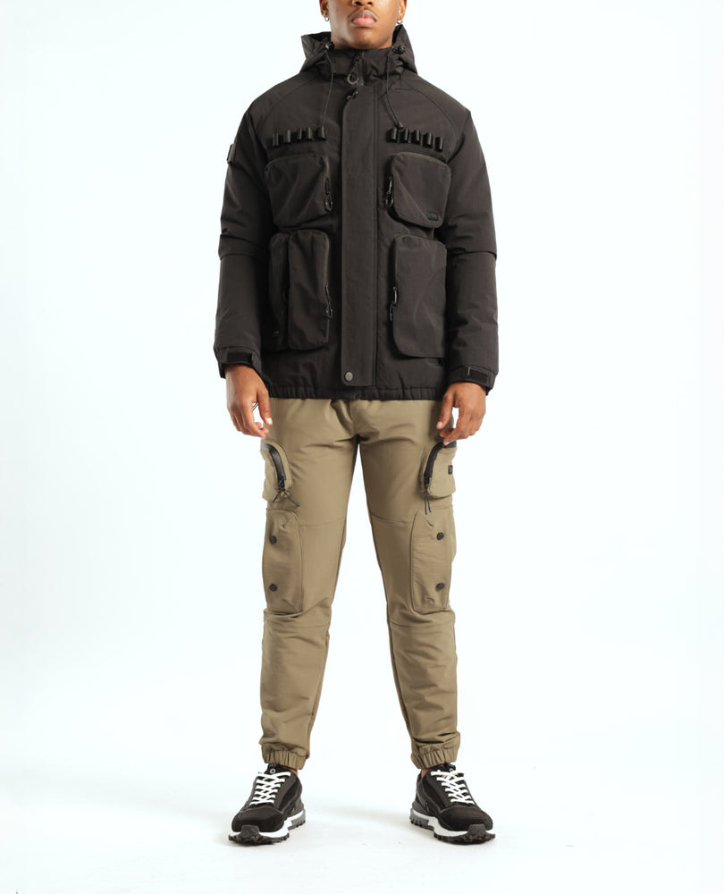 Mens Black Puffer Hooded Nylon Jacket – Evolve Denim